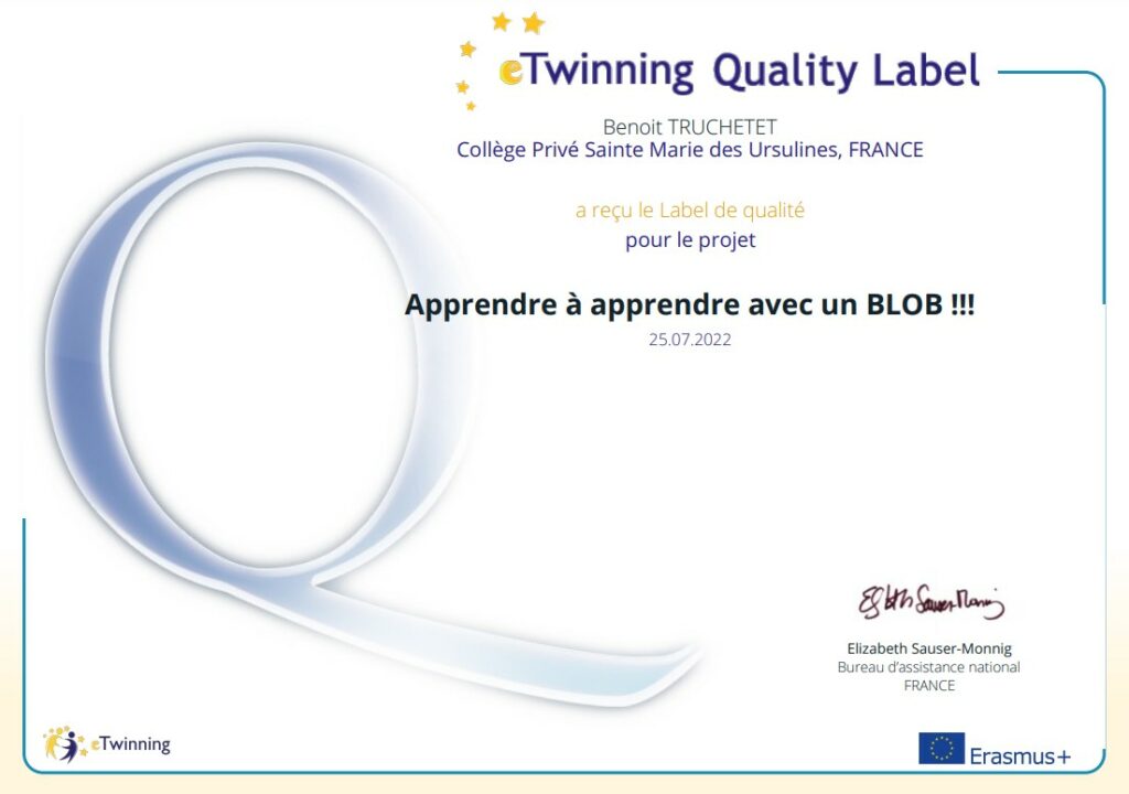 Label qualité France pour le projet etWinning Apprendre à Apprendre ...